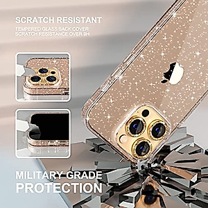Choiche Compatible for iPhone 14 Pro Case Cute, Women Clear Glitter Bling Sparkly Case, [3 x Diamond Camera Lens Protectors] [2 x Tempered Glass Screen Protectors] 6.1-inch (Glitter Gold)
