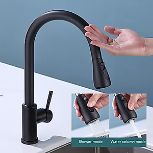 Kitchen Sink Faucet for Bar Farmhouse Commercial, High-end Touch Kitchen Faucets, Pull Out Black Kitchen Mixer Tap, Sensor Faucet, Swivel 360 Degree Hot and Cold Water Taps (Color : Black)