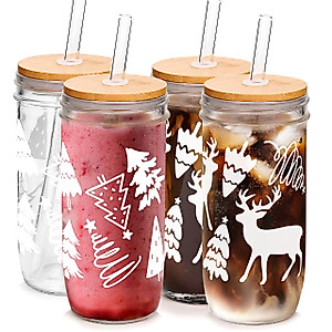 ANOTION Useful White Elephant Gifts for Adults Holiday, 24oz Christmas Mugs Mason Jars Cups with Lid and Straw Tumbler Drinking Glasses Coffee Cups Cookie Jar Glassware Gift for Women Men Mom