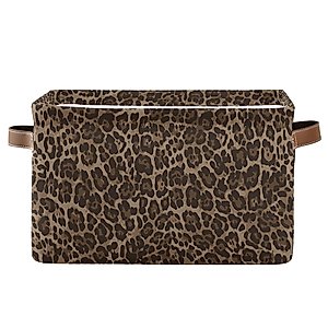 Leopard Print Storage Bins Basket, Animal Print Collapsible Storage Cube Rectangle Storage Box with Handles for Shelf Closet Nursery Bedroom Home Office 1 Pack