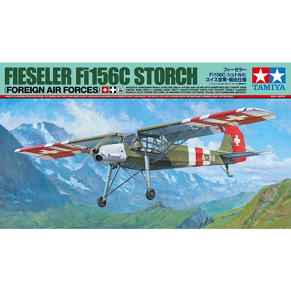 Tamiya Fieseler Fi 156 Storch Plastic Model Kit, 1/48 Scale, Black