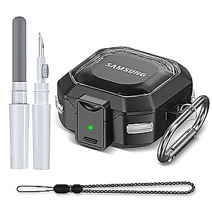 [with Lock]Case for Galaxy Buds 2 Pro Case(2022)/Galaxy Buds Pro Case(2021)/Galaxy Buds 2 Case (2021)/Galaxy Buds Live Case(2020), Clear Carbon Fiber Protective Case with Keychain/Cleaner Pen (Black)