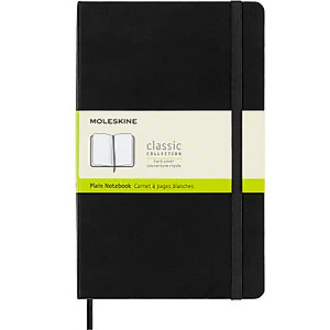 Moleskine Classic Notebook, Hard Cover, Large (5" x 8.25") Plain/Blank, Black, 240 Pages