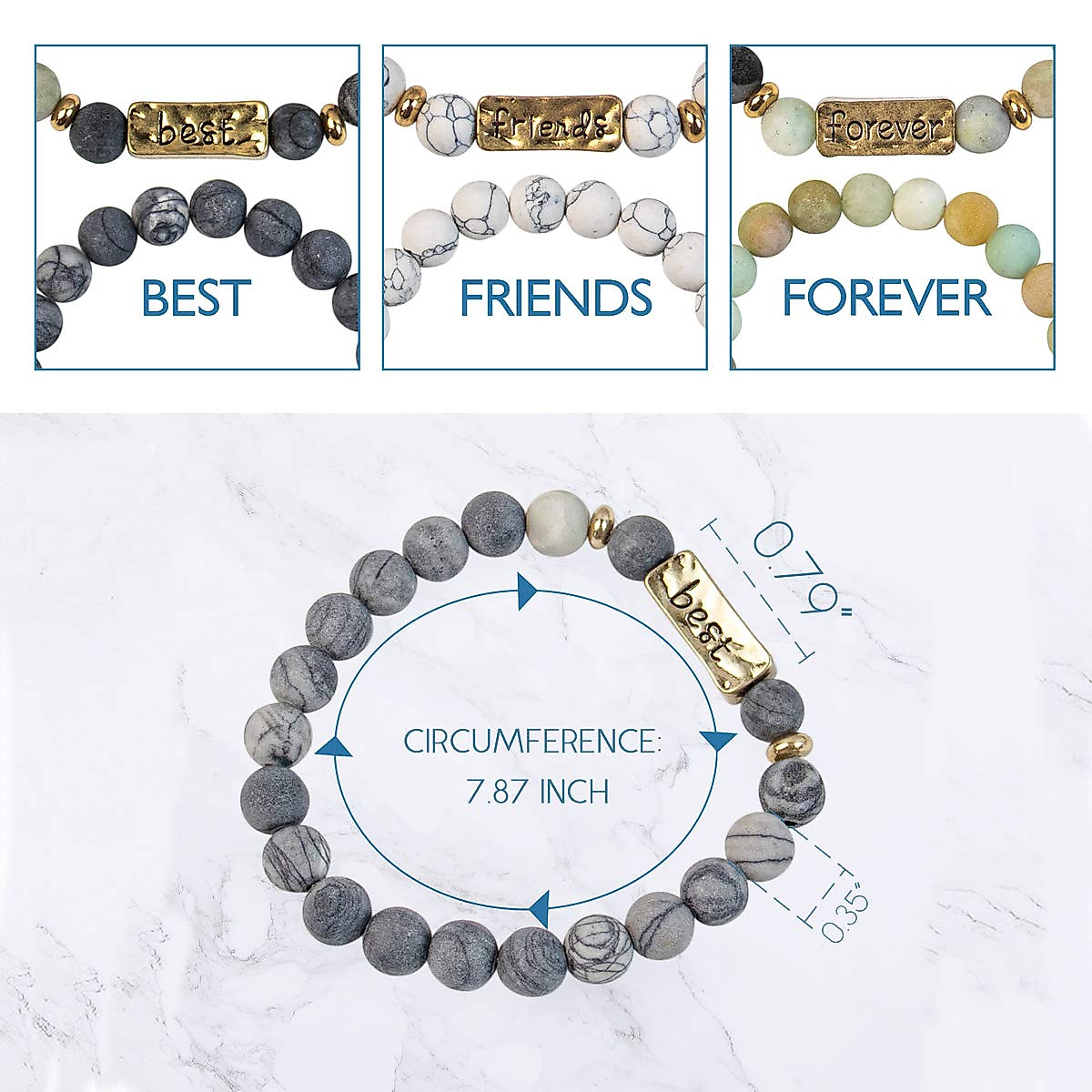AUEAR, Pack of 3 Best Friends Forever Bracelet Inspirational Friendship Bracelets for Women