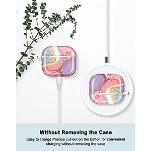 JIAXIUFEN Case Designed for AirPods 3 Case Cover Sparkle Glitter Marble Full Protective TPU Skin Accessories for Women Girl with Keychain Compatible with Airpods 3rd Generation Case - Pink Purple