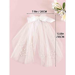 Campsis Wedding Bridal Veil White Pearl Tulle Short Veil Bow Knot 1 Tier Veil Bride Hair Accessories for Women and Girls (A-Clip)