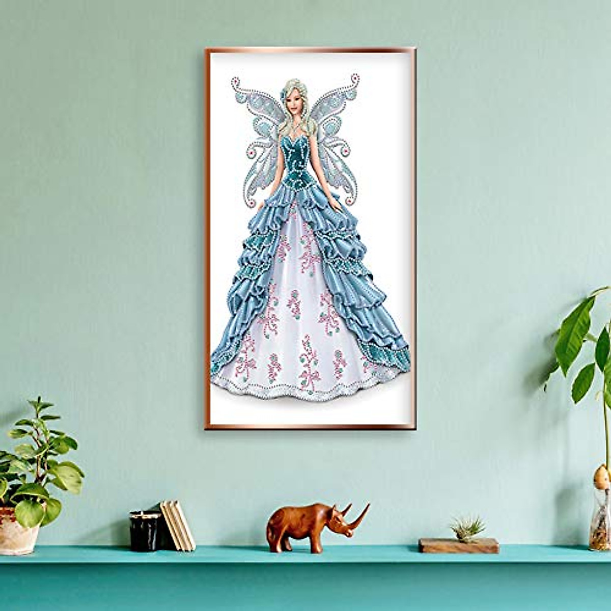 LUSandy 5D Diamond Painting Angel Elegant Lady Partial Drill Special Shaped Crystal Rhinestone Women Diamond Art Kits for Adults and Kids Home Wall Decor 12 x 20 inch - Blue and White Angel