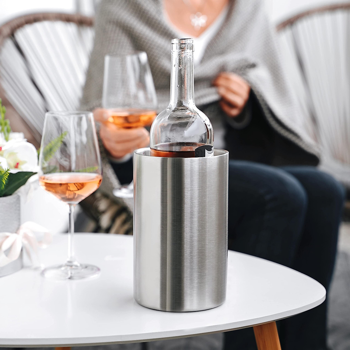 Wine Bottle Chiller, Wine Chiller Bucket with Ice Pack for 750ml White Wine Bottle or Champagne, Stainless Steel Wine Cooler Bucket, Champagne Bucket Perfect Wine Accessories for Wine Lovers