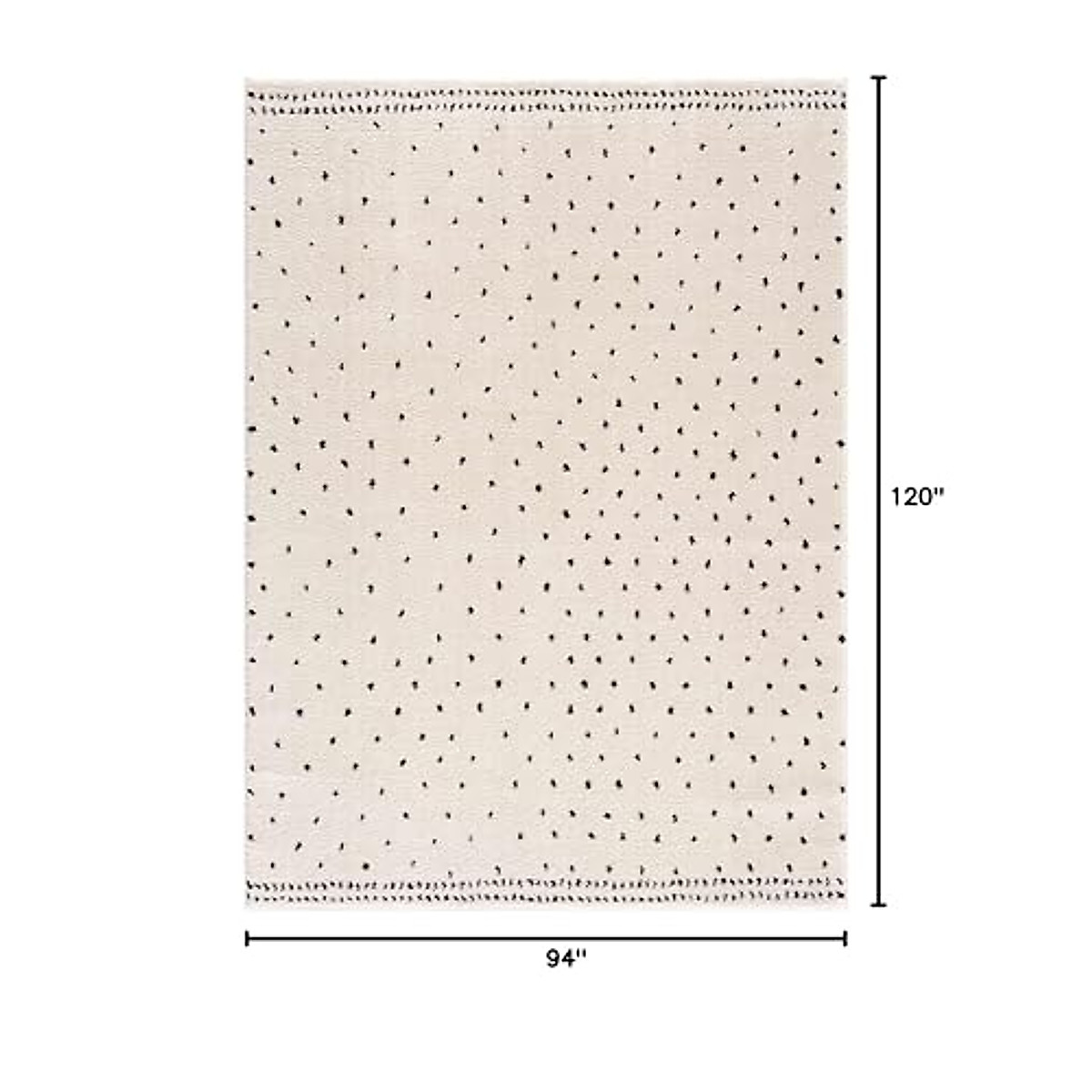 Hauteloom Julie Living Room, Bedroom Shaggy Area Rug - Spotted Polka Dot Carpet - High Pile, Soft Touch, Shag - Black, Cream - 7'10" x 10'