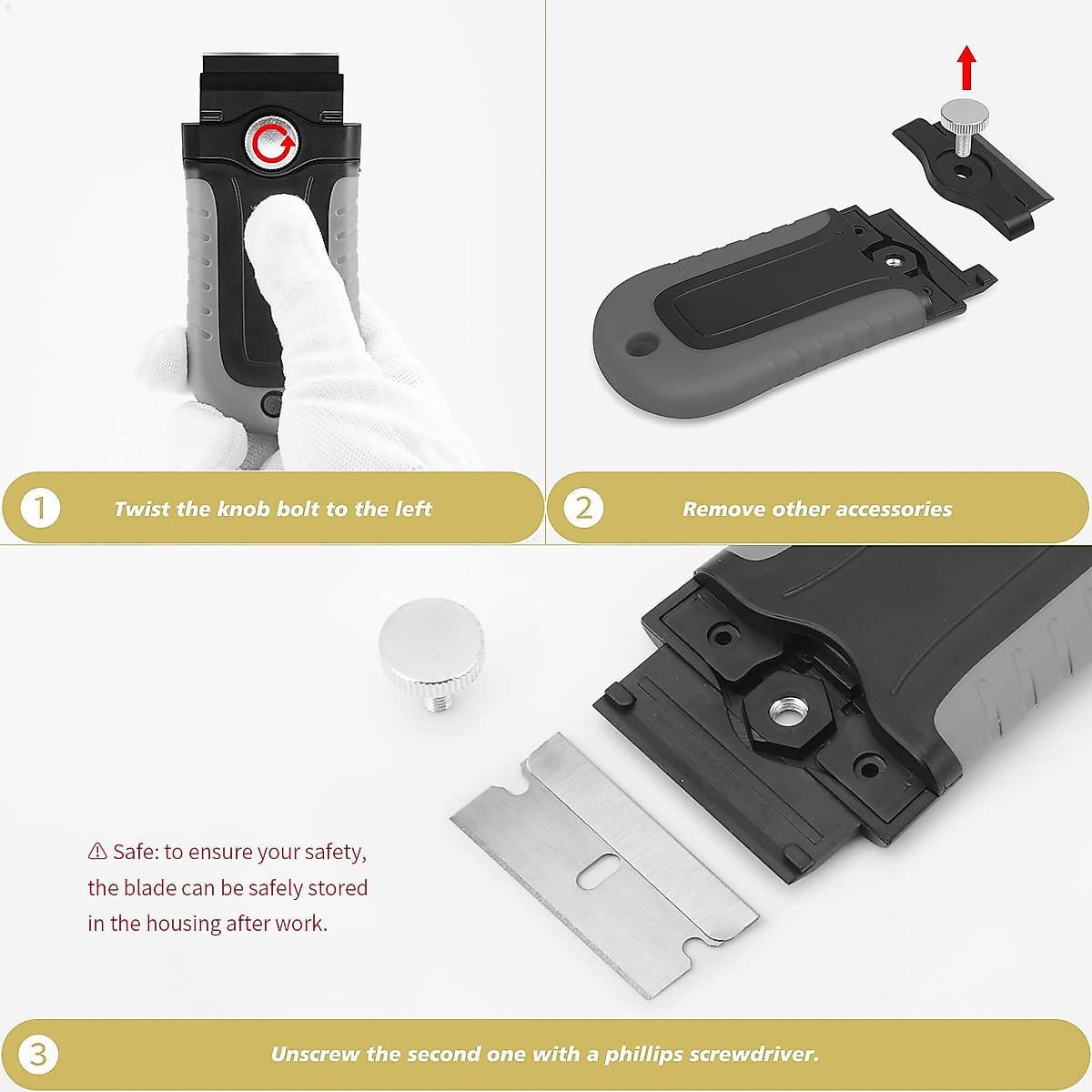 EHDIS Razor Blade Scraper, 1.5'' and 4'' Glass Scraper Tool, Floor Adhesive Remover Scraper with Metal Razor Blades, Paint Scraper Ideal for Cleaning Stove Top, Windows, Glass, Tiles, Wall, Labels