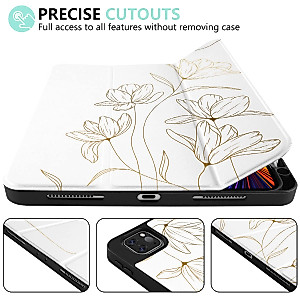 DONGKE Compatible with iPad Air 5th Generation Case 2022 & 4th 2020 10.9 inch Pencil Holder [Support Wireless Charging], Trifold Stand Sleep/ Wake, Gold Florals Gold Florals X449