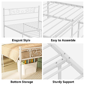 Elephance Full Size Bed Frame with Headboard and Footboard, Metal Platform Bed Frame with 14 Inch Storage Space No Box Spring Needed Easy Assembly for Adult White