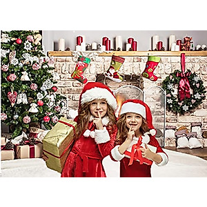 7x5ft Christmas Photography Backdrop Christmas Fireplace Backdrop White Brick Fireplace Bear Christmas Tree Backgrounds Children Photography Studio Prop