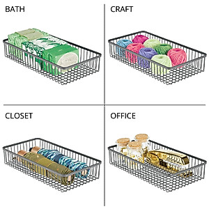 mDesign Metal Farmhouse Kitchen Cabinet Drawer Organizer Tray - Storage Basket for Cutlery, Serving Spoons, Cooking Utensils, Gadgets - 12.1" Long, 2 Pack - Graphite Gray