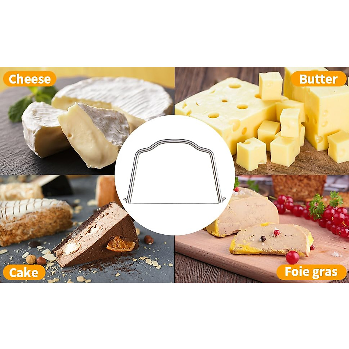 NADUSEP Cheese Slicer Stainless Steel Butter Cheese Wire Cutter Slicer Knife for Kitchen for Block Cheese Butter Foie Gras (Silver-2 Pack)