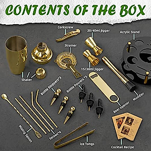 X-cosrack 19-Piece Bar Set,Gold Cocktail Shaker Set for Drink Mixing:Stainless Steel Bar Tools with Rotating Stand,Professional Bartender Kit for Home Bars, Parties