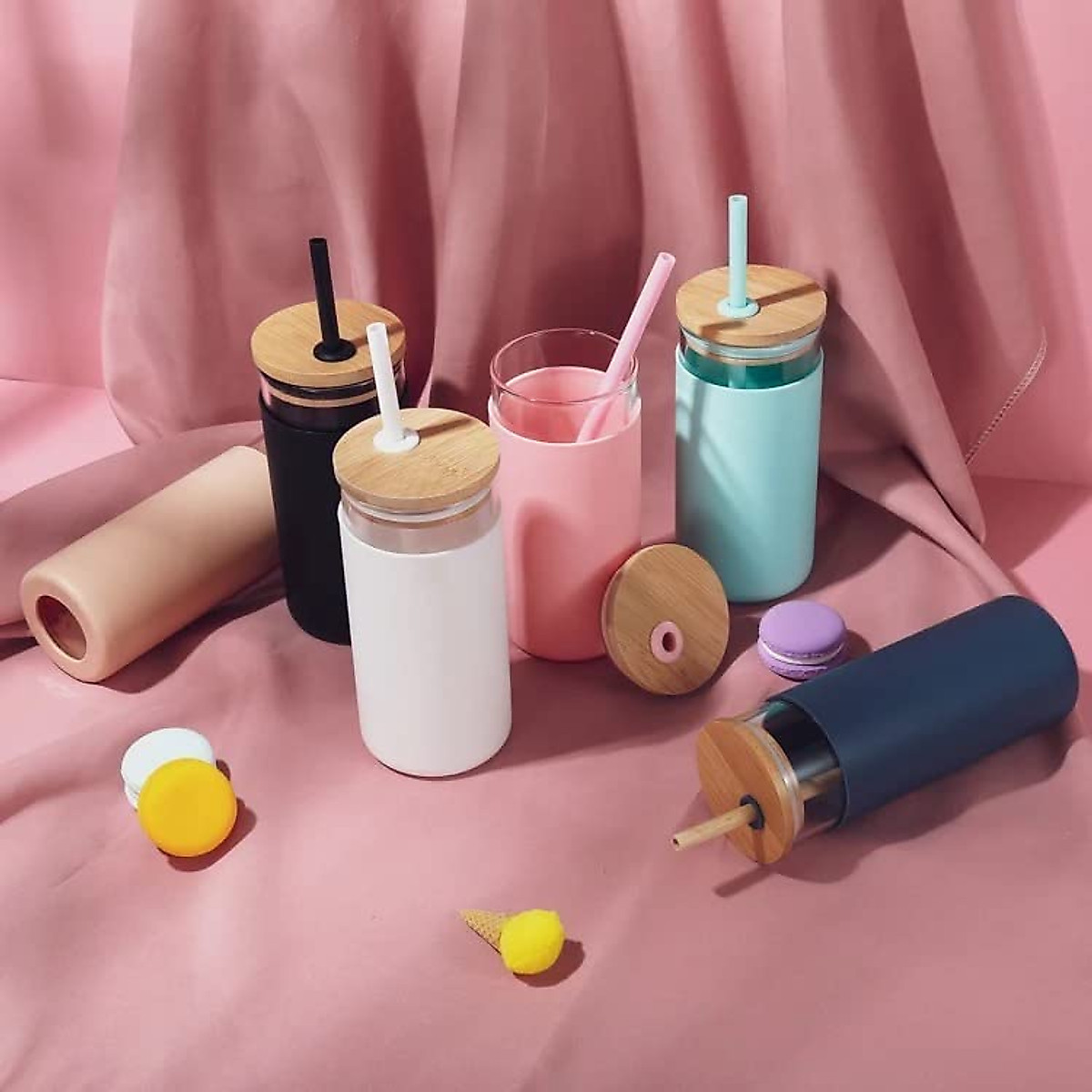 Aster Home Collection 20oz Glass Tumbler with Straw (Charcoal Grey)