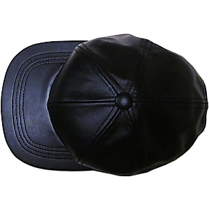 KBETHOS Leather-BBCAP BLK Genuine Leather Flat Bill Baseball Hat Cap - Made in USA