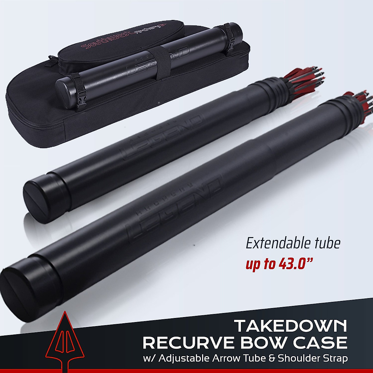 Southwest Archery Universal Takedown Recurve Bow Case | Fully padded foam case includes adjustable Arrow Tube and Large Outside Pocket for Accessories - Perfect for travel