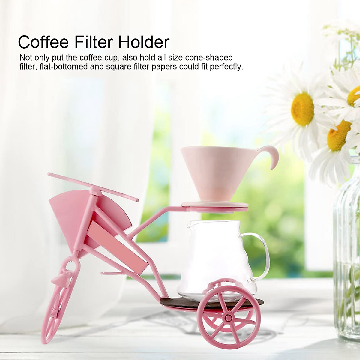 Bike Shape Coffee Filter Shelf Cup Coffee Dripper Holder Multifunctional Coffee Dripper Stand for Home Office Pink