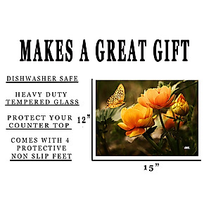 Yellow Butterfly Flower Kitchen Glass Cutting Board Decorative Gift For Mom Design