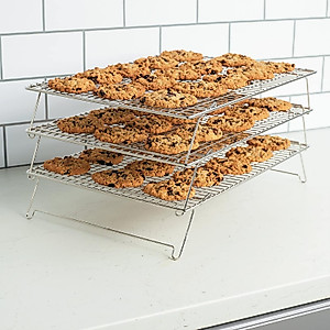 Tebery 304 Grade Stainless Steel Baking Rack 3-Tier Stackable Cooling Rack Set for Baking Cooking Grilling - 16.5" x 12"