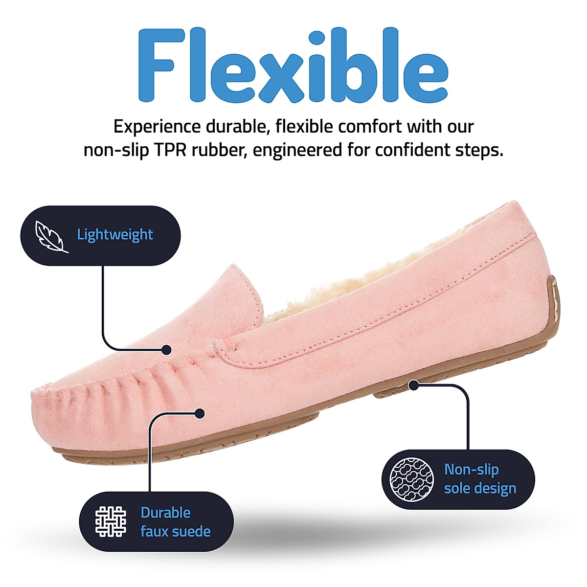 Floopi Women Slippers Moccasins, Soft Faux Fur Lining with Cozy Memory Foam, Ladies House Slippers for Women with Indoor & Outdoor Anti-Skid Sole(9, Pink-323)