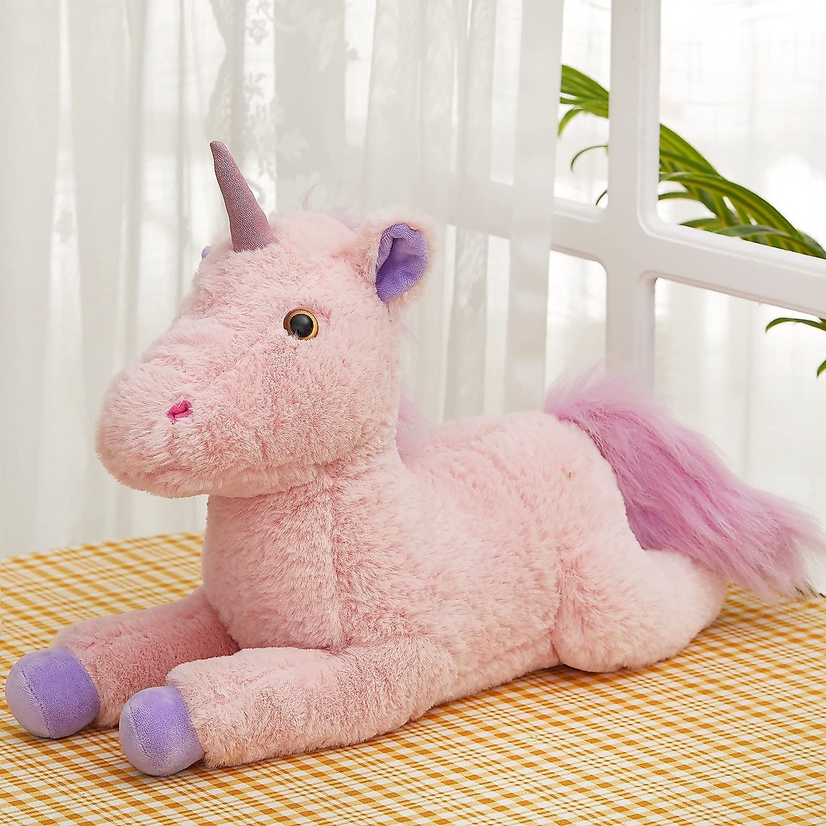 Houswbaby 19'' Light Up Unicorn LED Stuffed Animal Glow at Night Soft Plush Toy Birthday Gift for Kids Girls, Pink