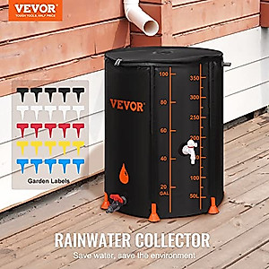 VEVOR 100 Gallon Collapsible Rain Barrel, Portable Rainwater Collection System Water Storage Tank for Garden Water Catcher,Rain Water Collection Barrel with Two Spigots and Overflow Kit,Black