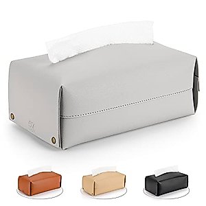 HELMDY Tissue Box Holder Rectangular: Modern Decorative PU Leather Organizer Tissue Box Cover 9.84"X5.51"X3.86" for Bathroom Vanity Countertop & Night Stands & Office Desk & Car (Gray)
