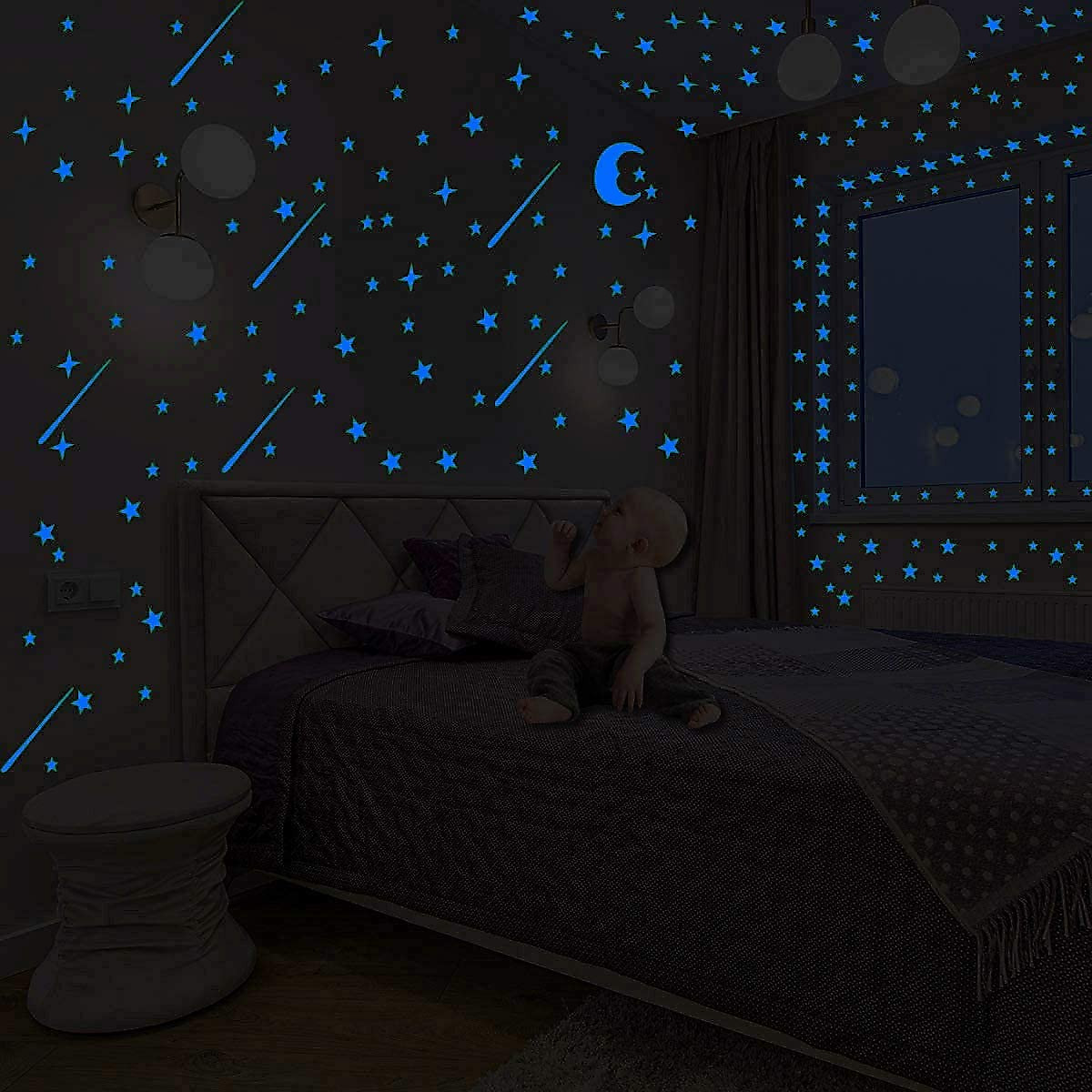 Glow in The Dark Stars Stickers for Ceiling and Wall, 216 Pcs Glowing Stars for Ceiling,Star Wall Decals for Kids Baby Room Birthday Gift