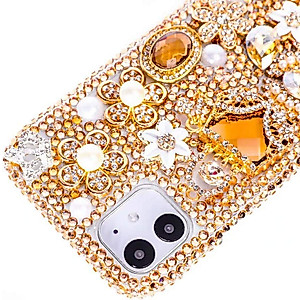 Threesee for Galaxy Note 10 Plus Bling Glitter Case,3D Cute Champagne Gold Diamond Women Girls Crystal Rhinestone Crown Handbag Bumper Clear Protective Phone Cover for Samsung Galaxy Note 10 Plus