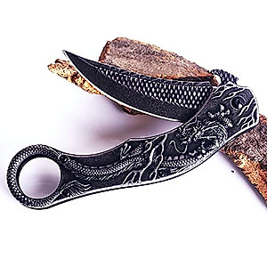 Vividstill Pocket Knife for Men, Cool Folding Knife With 3D Dragon Relief, Great Gift Edc Knife For Men Outdoor Survival Camping Hiking (Black)