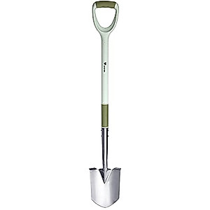 Worth Garden Shovels for Digging, 42" Short Garden Spade Shovel Round Point for Gardening & Planting, Stainless Steel Square Border Spade Heavy Duty with Plastic-Coated Steel Handle