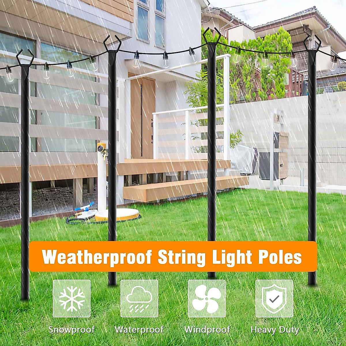 LETIANPAI 4 Pack String Light Poles,10 Ft Metal Poles with Fork for Outdoor String Lights,Outdoor Light Poles with Fork,Poles/Post/Stand for Outside,Patio,Deck,Backyard,Garden Wedding,Party