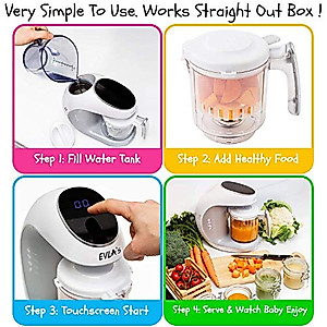 EVLA'S Baby Food Maker, Healthy Homemade Baby Food in Minutes, Steamer, Blender, Baby Food Processor, Touch Screen Control, includes 6 Reusable Food Pouches for Storage or Travel, White