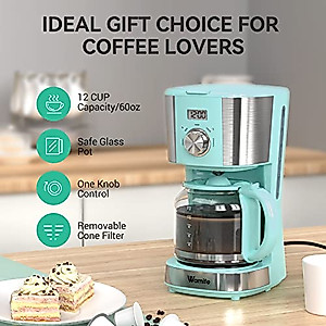 Wamife Coffee Maker - 12 Cup Programmable Drip Coffee Machine Coffee Brewer Timer Machine with Thermal Carafe Retro Coffee Makers for Home & Office (Blue)
