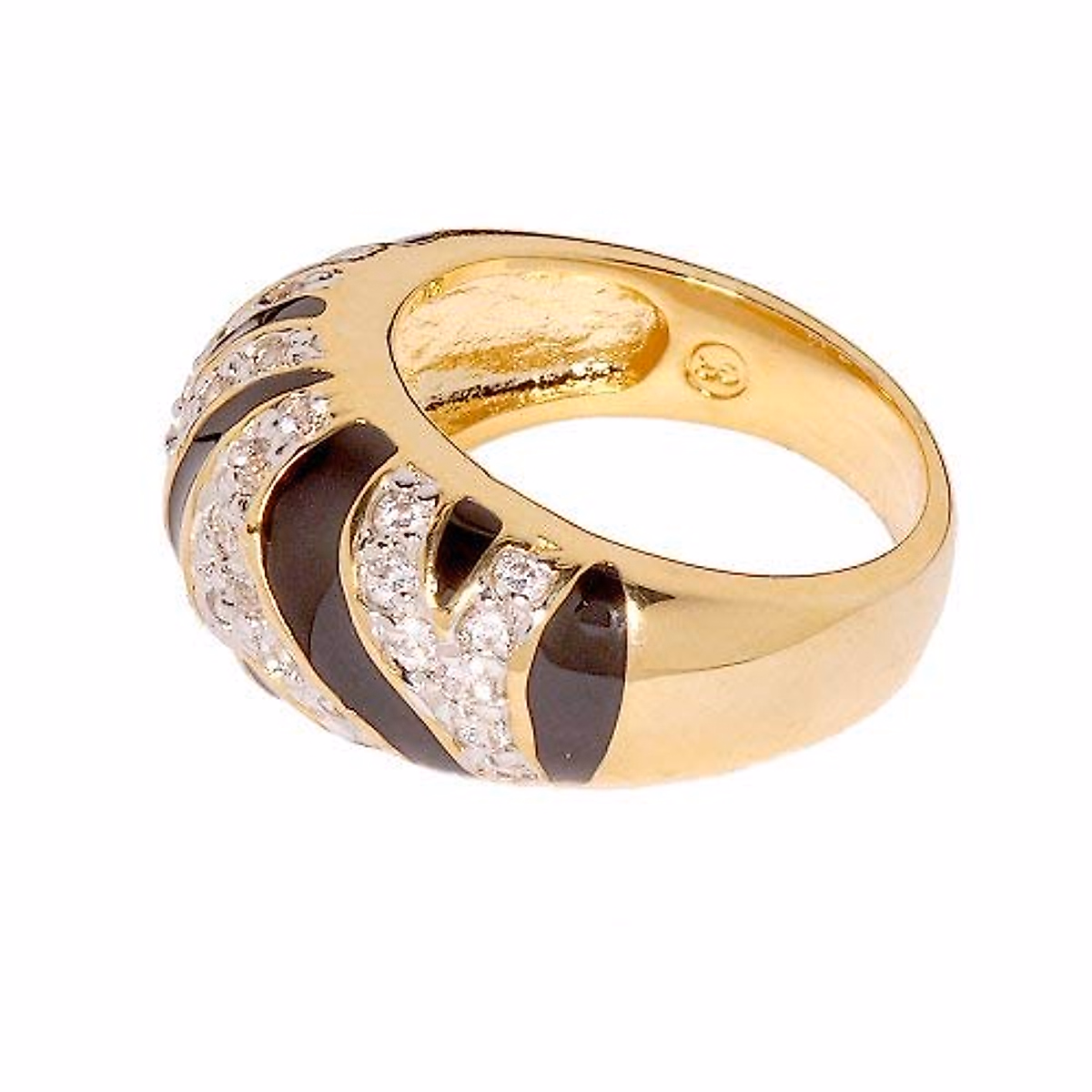 Tiger Stripe Cubic Zirconia and Black Enamel Two Tone Modified Dome Fashion Ring Size 8