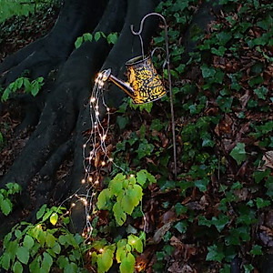 Solar Watering Can with Cascading Lights - Comes with Sheppard Hook, Waterproof Hanging Solar Lights Outdoor Decorative, Rustic Backyad Decor, Garden Decorations, Lantern Lights