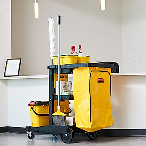 Rubbermaid Commercial Traditional Janitorial 3-Shelf Cleaning Cart, Wheeled with Zippered Yellow Vinyl Bag, for Stores, Schools, and Business, Black , 38.4" x 21.8" x 46" (FG617388BLA)