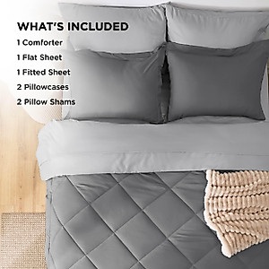 Bedsure Full Size Comforter Set - 7 Pieces Reversible Grey Bedding, Full Size Bed Set for All Seasons, Bed in a Bag with Down Alternative Comforter, Sheets, Pillowcases & Shams