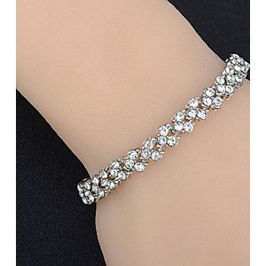 LRGKMCWTOB 925 Sterling Silver Women Fashion Roman Style Crystal Diamond Bangle Bracelets Elegant Charm Rhinestone Bracelets Gifts