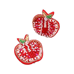 Beaded Teach Statement Earrings Seed Pencil Apple Rainbow Dangle Drop Earrings Teacher Appreciation Gifts Back To School Jewelry-apple