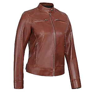 Decrum Womens Brown Leather Jackets Women - Womens Leather Jackets | [1315004] Ddge Cognc, L