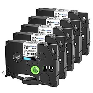 USUPERINK 5 Pack Compatible for Brother HSe-231 HSe231 HS-231 HS231 Black on White Heat Shrink Tube Label Tape (0.46''x 4.92ft,11.7mm x 1.5m)