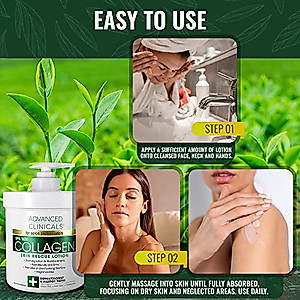 Advanced Clinicals Collagen Cream + Hyaluronic Acid Lotion Moisturizer Face & Body Skin Care Set. Collagen Lotion Restores Sagging Skin & Hyaluronic Acid Anti Aging Cream Hydrates Dry Skin, 2-Pack