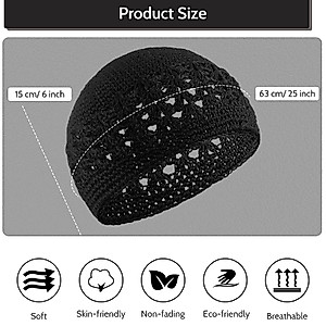 Kufi Hat for Men Knit Kufi Cap Crochet Beanie Kufi Hat Skull Cap for Men Women (Black, White, Gray, Brown, 4 Pieces)