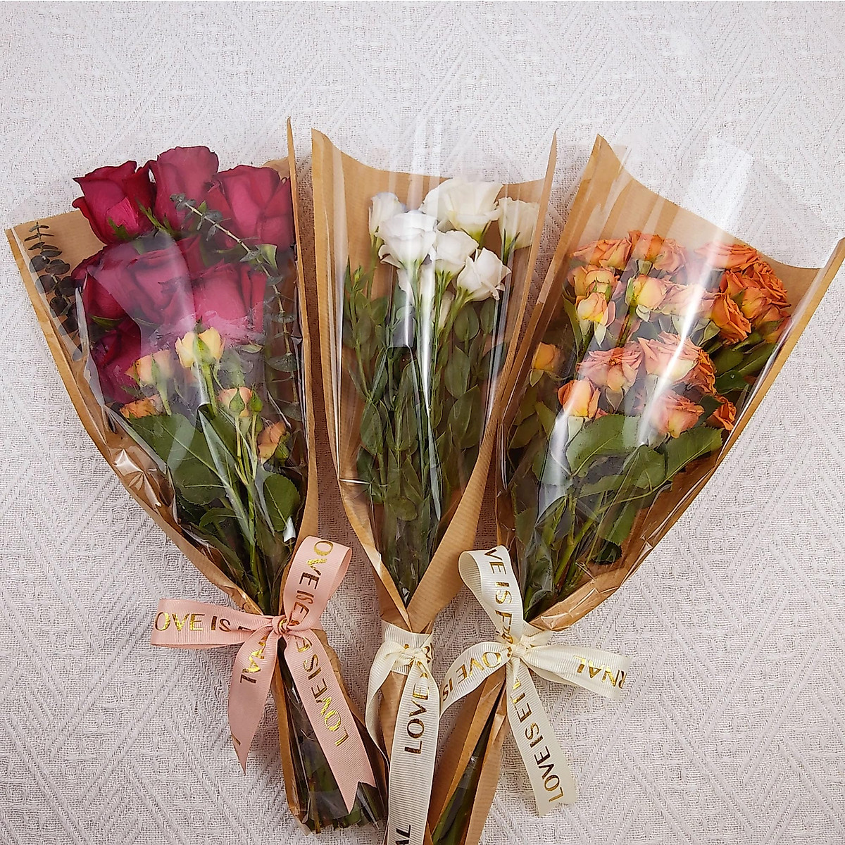 50 Pack flower bags for bouquets, flower bouquet wrapping paper, bouquet bags Kraft floral wrapping paper, Flower Sleeves Wrapping Bags Perfect for Mother's Day, Wedding (9.8in x 18in x 3.9in)