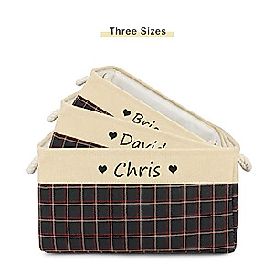 TONYFY Personalized Foldable Storage Basket, Plaid Customized Pet's Name Storage Box with Handles for Organizing Dog Toys, Clothing, Apparel & Accessories (Heart Black Beige-L)