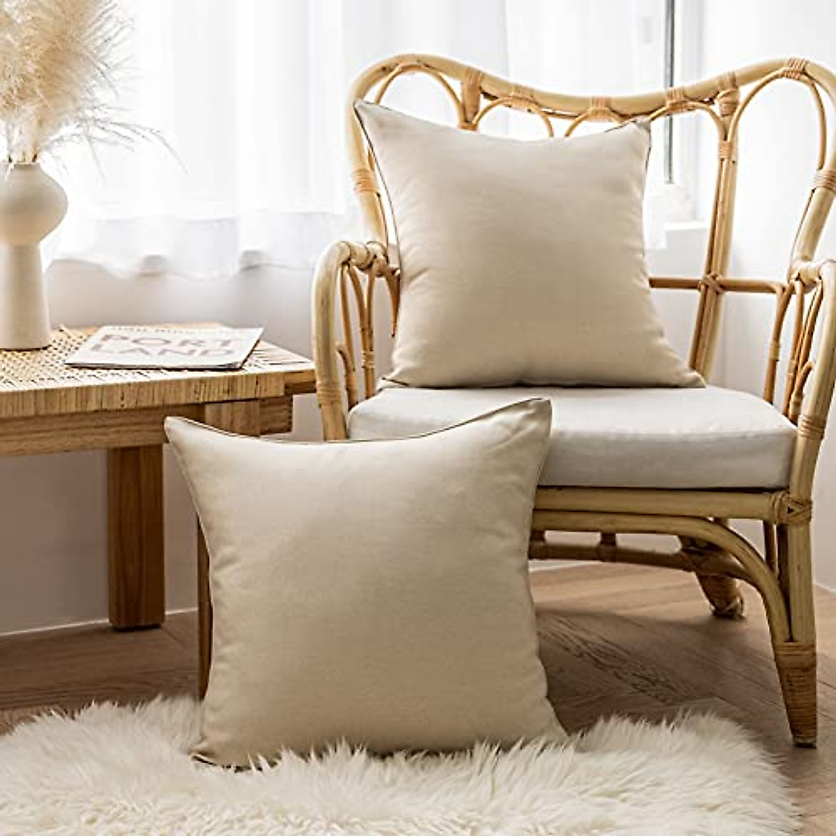 Home Brilliant Linen Pillow Covers Waterproof Outdoor Pillows for Patio Pillow Covers for Couch, 18 inch, 45 cm, 4 Pcs, Light Linen